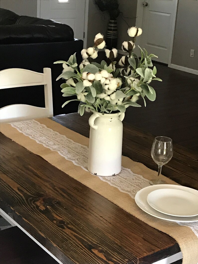 Burlap Table Runner with Ivory or White Lace Center Farmhouse - Etsy Italia