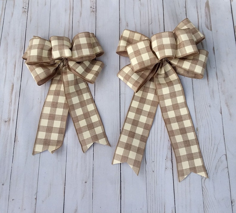 Tan and Cream Buffalo Check Bow | Etsy