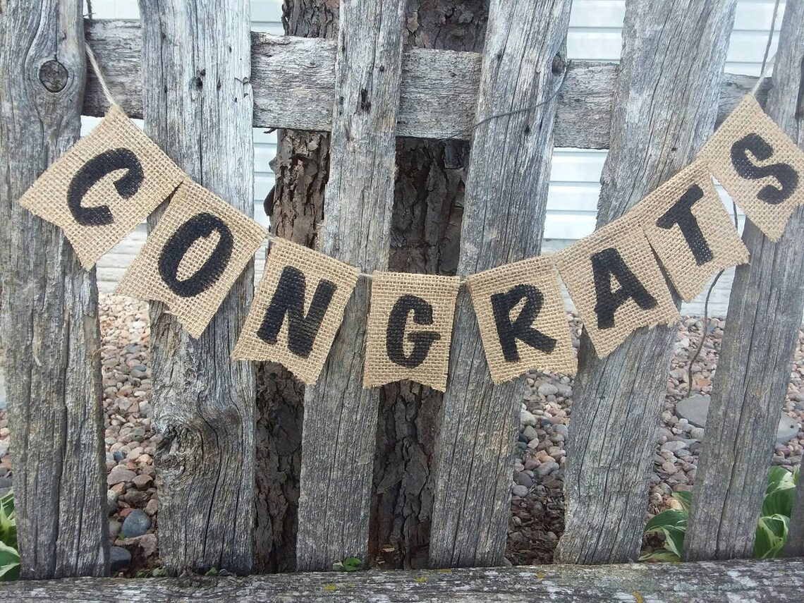 CONGRATS Mini Burlap Banner, Congratulations Banner, Graduation Banner ...