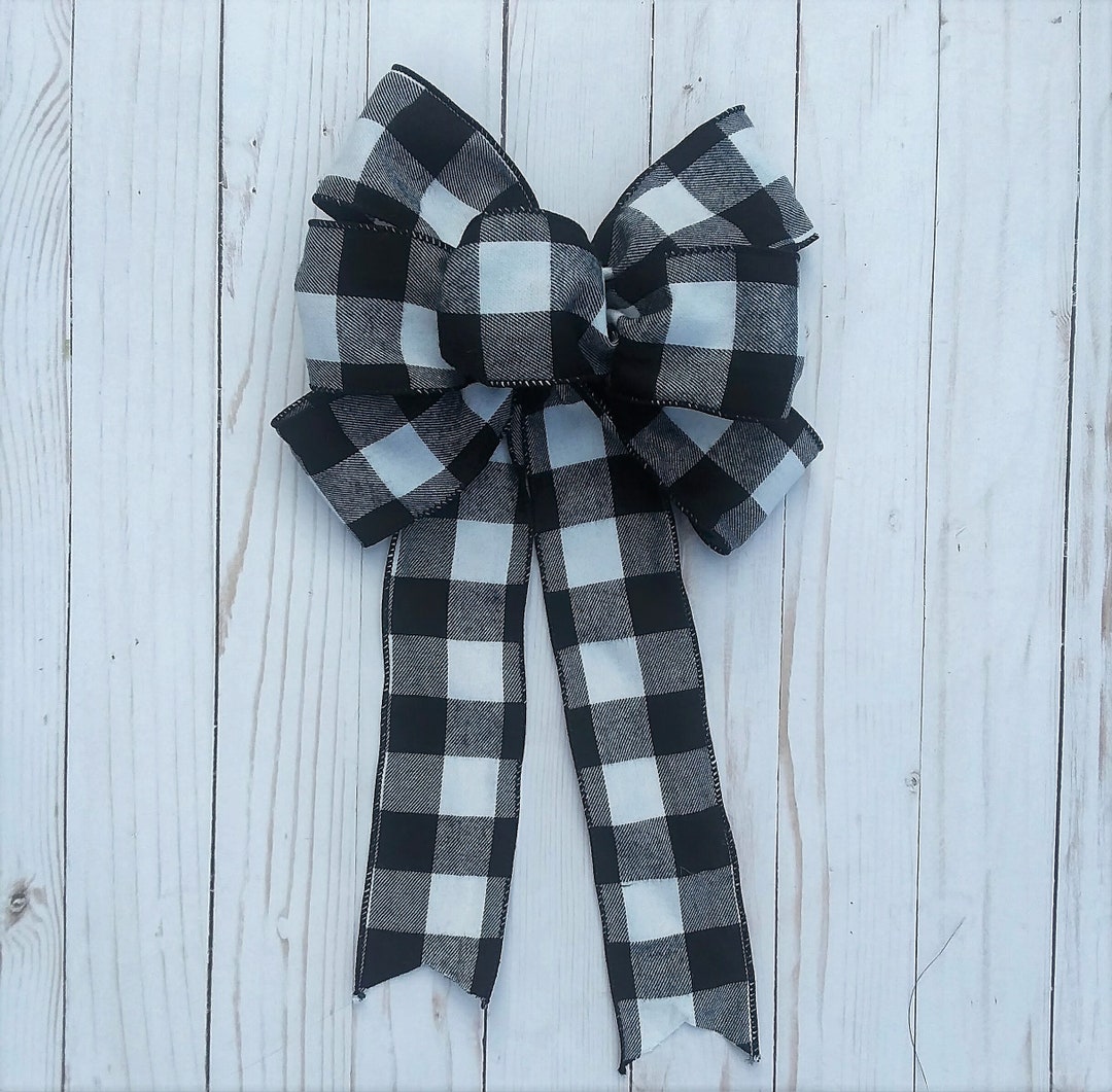 Black and White Buffalo Plaid Wreath Bow, Rustic Farmhouse Christmas ...