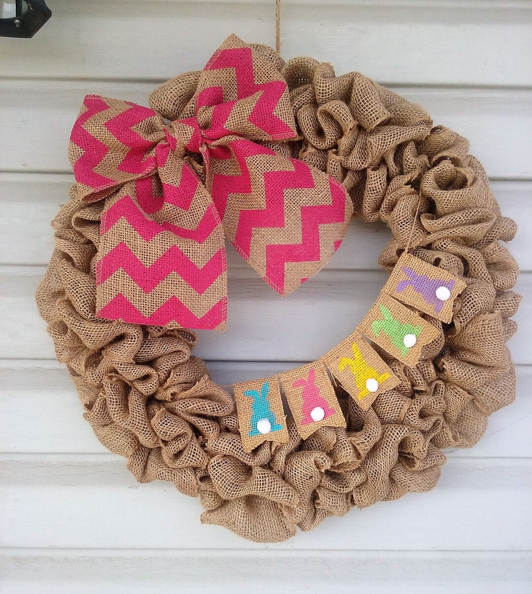 Easter Burlap Wreath With Bunny Mini Banner, Easter Bunny Wreath ...