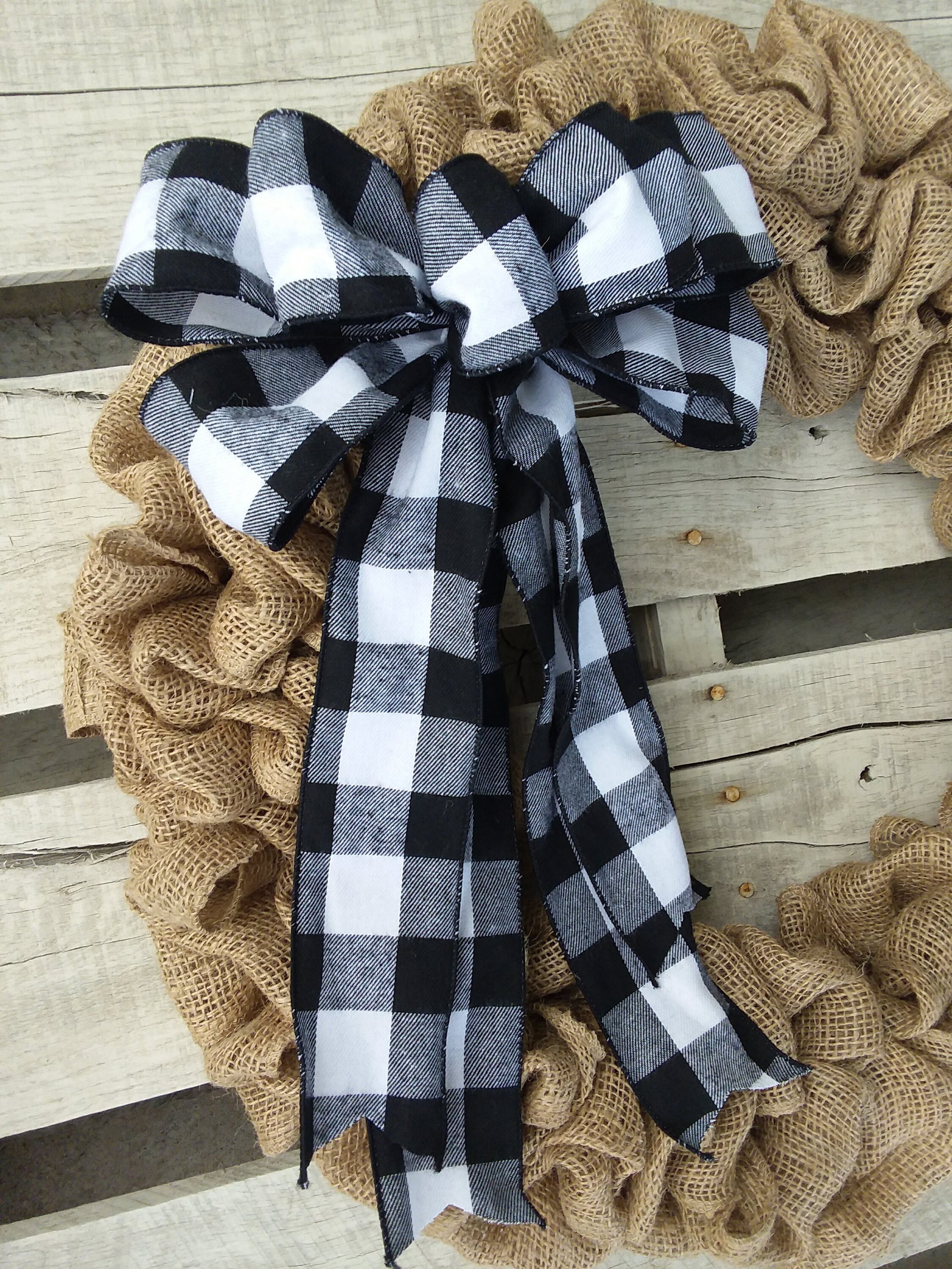 Farmhouse Burlap and Buffalo Check Wreath Rustic Christmas | Etsy