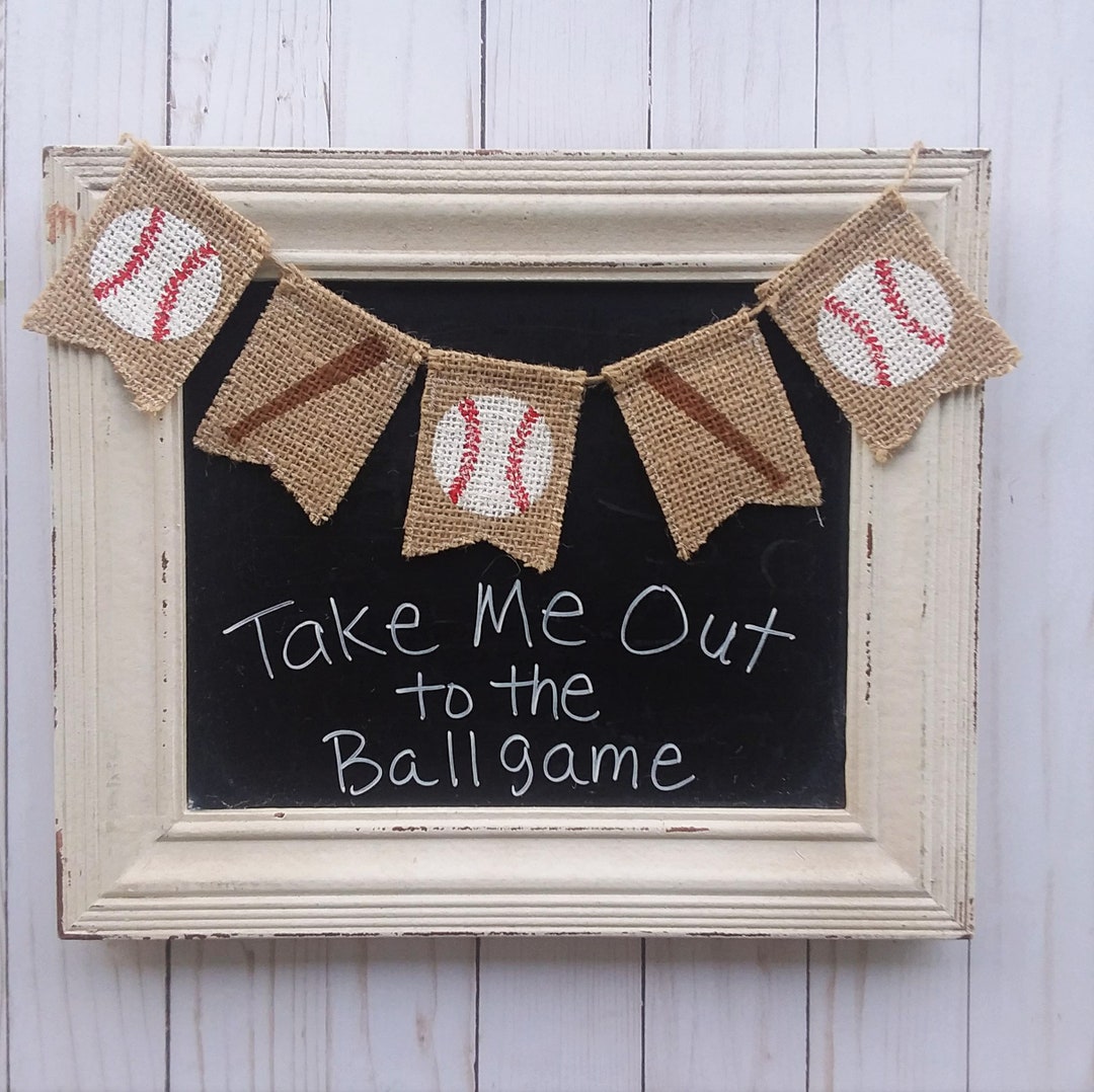 Baseball and Bat Reversible Mini Burlap Banner, Sports and Game Party ...