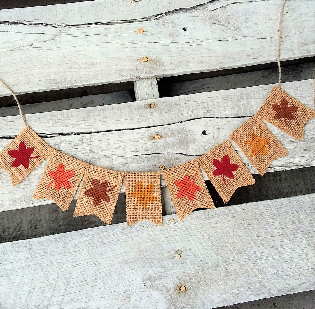 Fall Leaves Mini Burlap Banner, Rustic Autumn Decor, Thanksgiving Decor ...