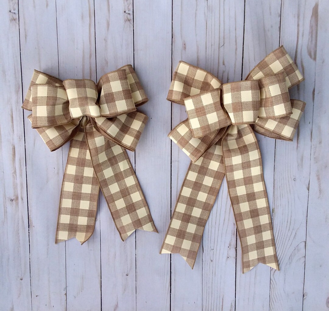 Tan and Cream Buffalo Check Bow - Etsy