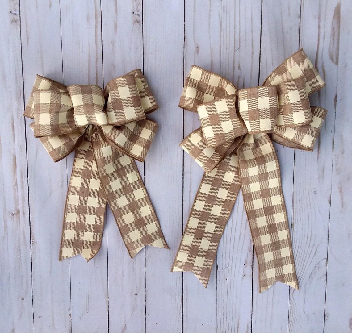 Tan and Cream Buffalo Check Bow | Etsy