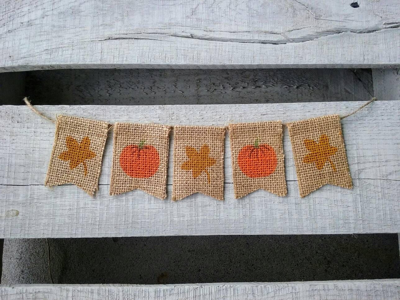 Reversible Pumpkin Leaves Burlap Banner, Rustic Fall Decor - Etsy