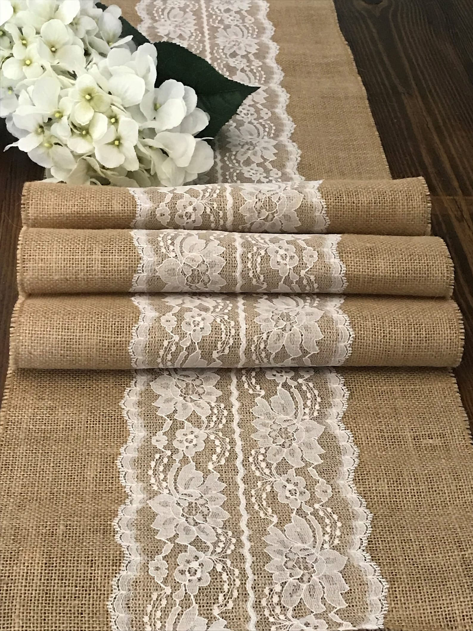 Burlap and Lace Table Runner Ivory or White Lace Center - Etsy