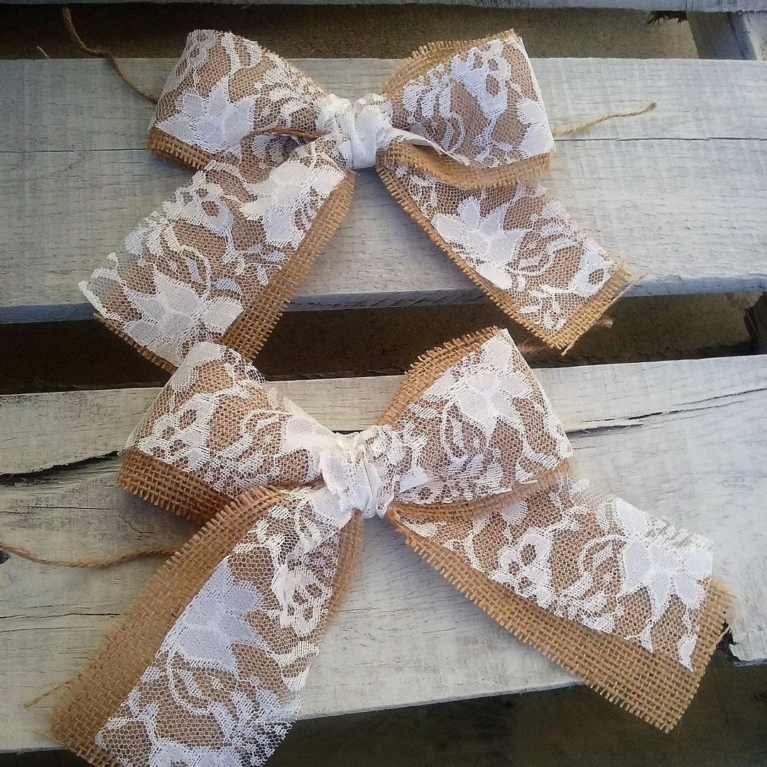 Small Burlap Lace Bow, Rustic Flower Basket or Bucket Decor, Farmhouse ...