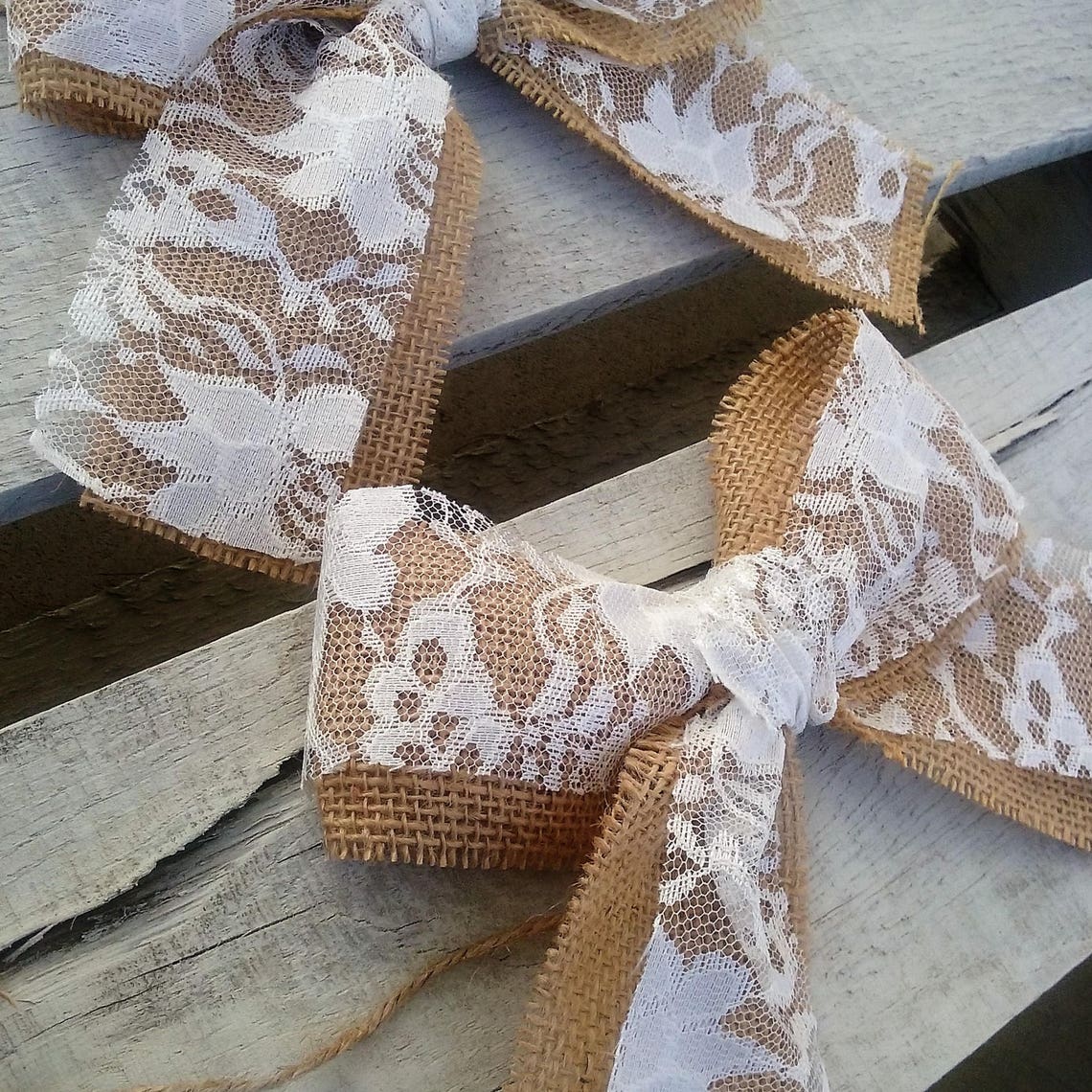 Small Burlap Lace Bow Rustic Flower Basket or Bucket Decor | Etsy