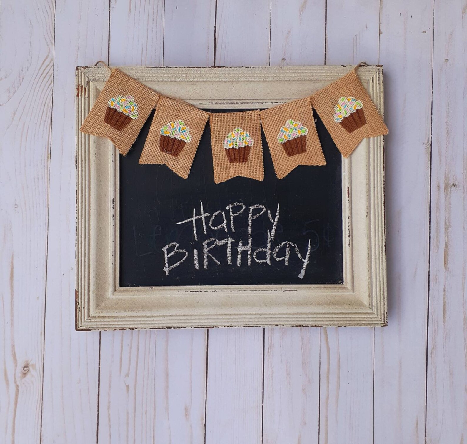 Birthday Party Reversible Mini Burlap Banner Cupcake and | Etsy