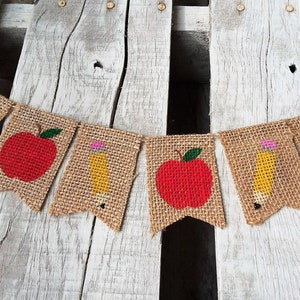 Back to School Reversible Mini Burlap Banner, Apples and Pencils ...