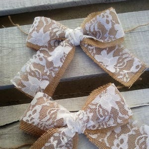 Small Burlap Lace Bow, Rustic Flower Basket or Bucket Decor, Farmhouse ...