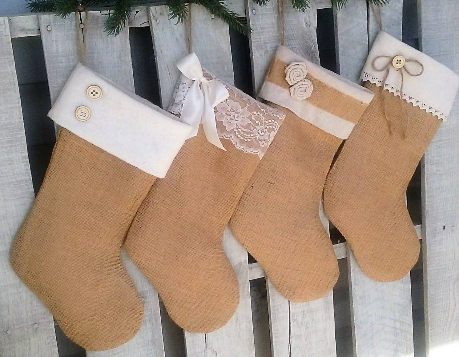 Rustic Burlap and Ivory Christmas Stocking Personalized | Etsy