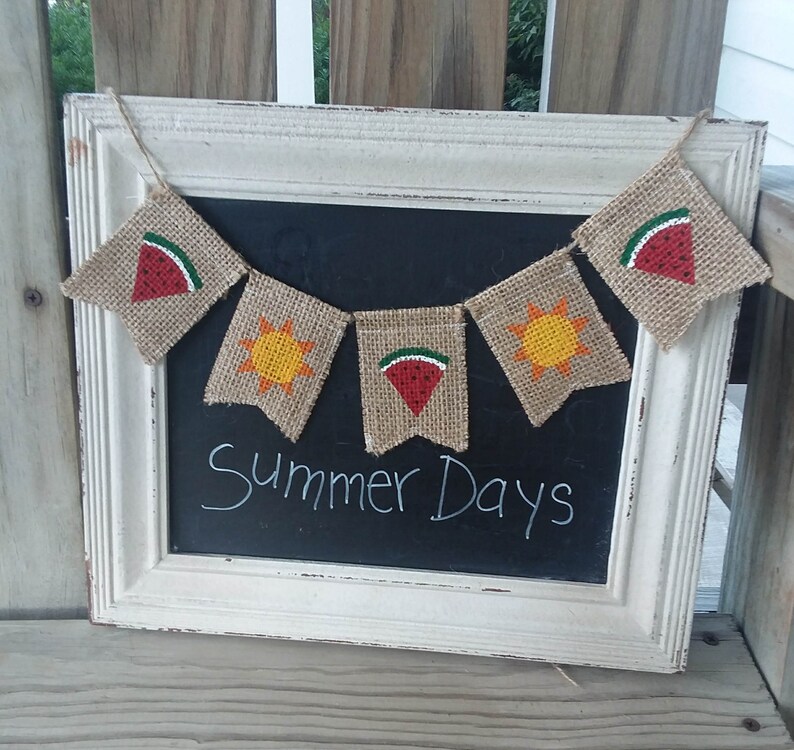 Watermelon and Sun Reversible Mini Burlap Banner, Summer Decor, Wreath ...