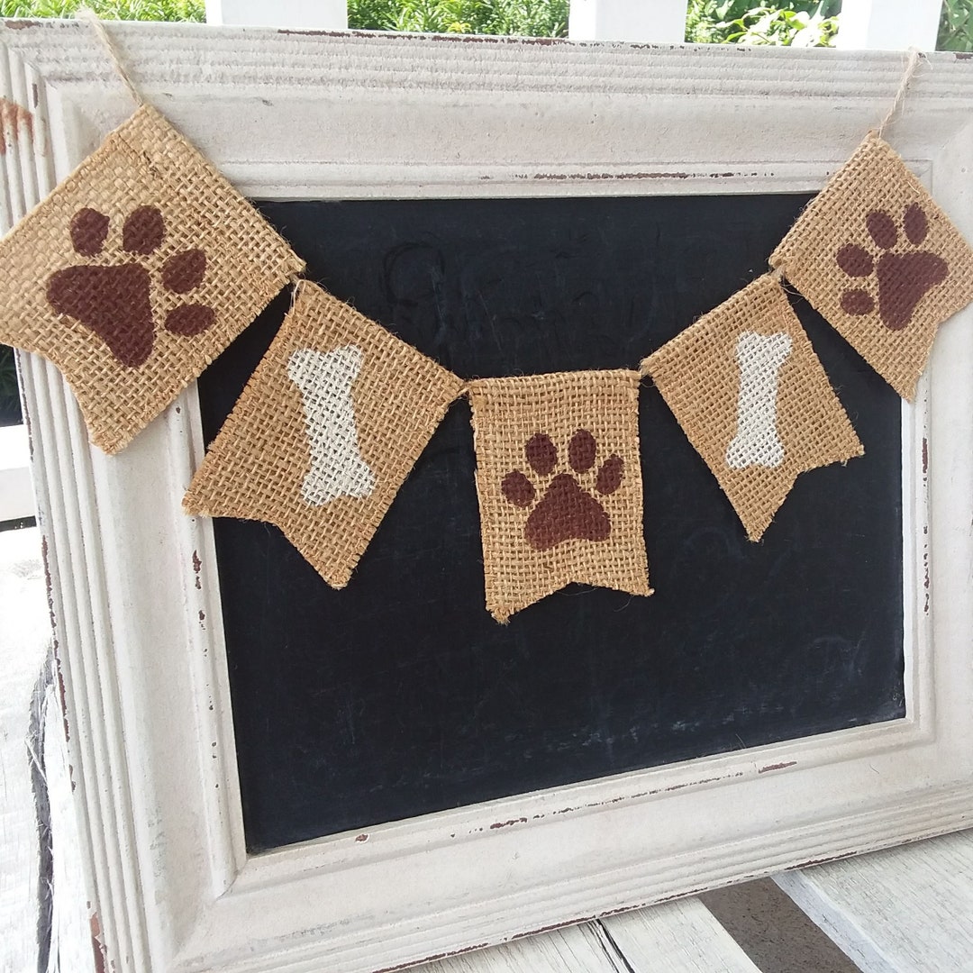 Puppy Burlap Banner, Paw Print and Bone Sign, Dog Birthday Decor - Etsy