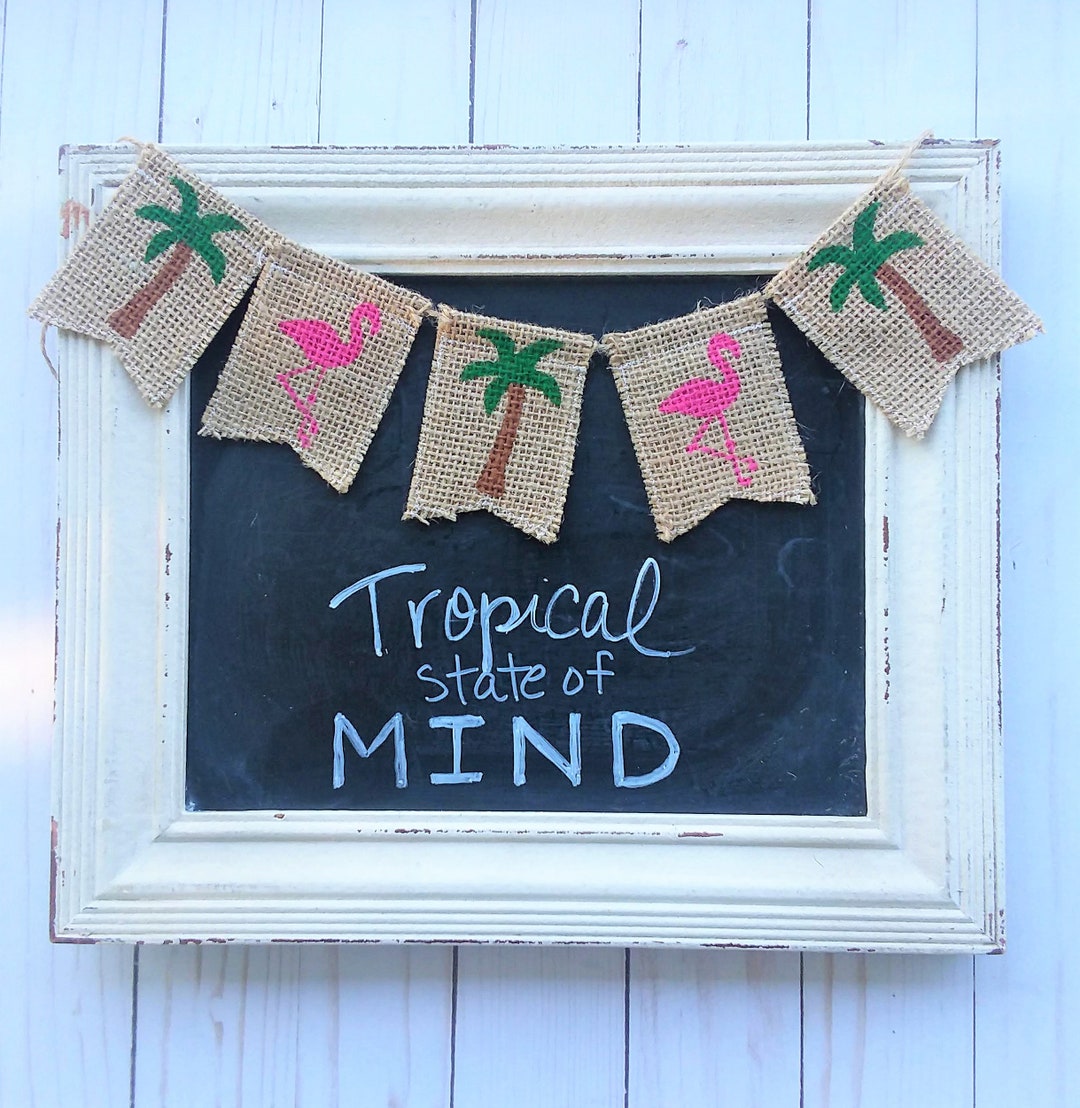 Tropical Mini Burlap Banner With Flamingos and Palm Trees, Photo Prop ...
