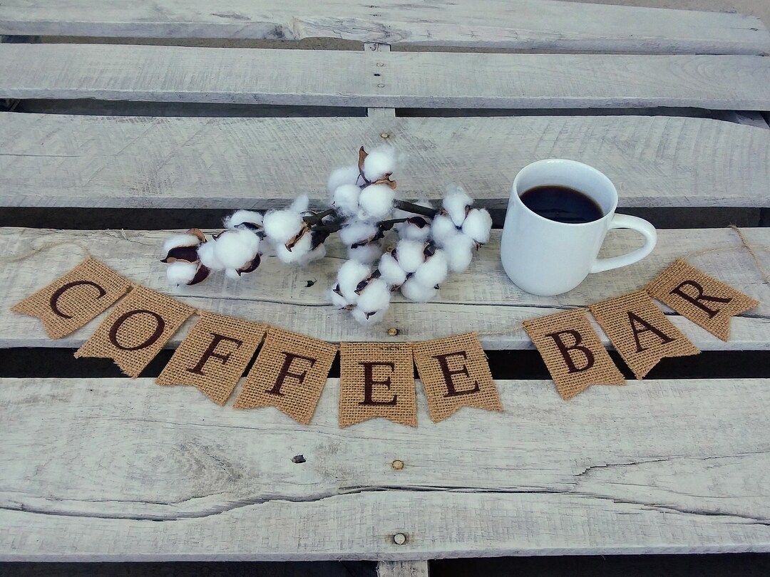 Rustic Coffee Bar Mini Burlap Banner, Wedding Reception Sign, Tiny ...