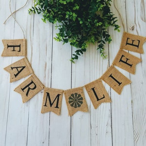 Farm Life Mini Burlap Banner, Rustic Farmhouse Decor, Windmill Banner ...