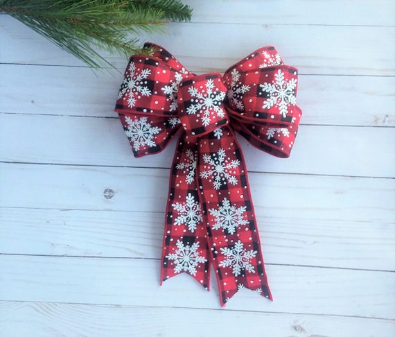 Rustic Buffalo Plaid Snowflake Bow Rustic Farmhouse Christmas | Etsy