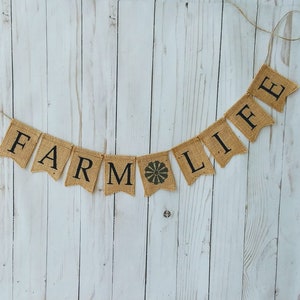 Farm Life Mini Burlap Banner, Rustic Farmhouse Decor, Windmill Banner ...
