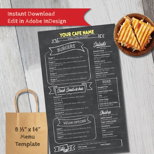 Chalkboard Style Menu Template Restaurant Menu Templates DIY - Etsy