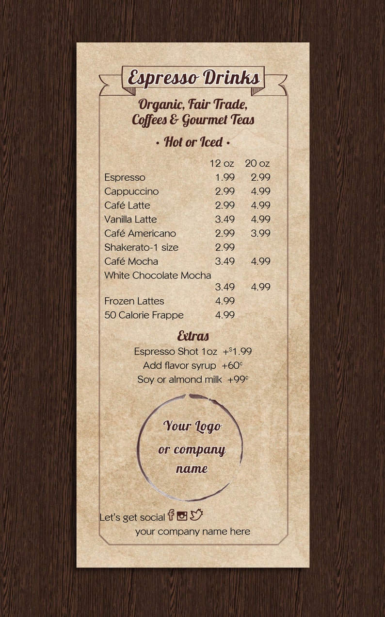 Coffee Cart Menu Template Rack Card perfect for your kiosk or | Etsy
