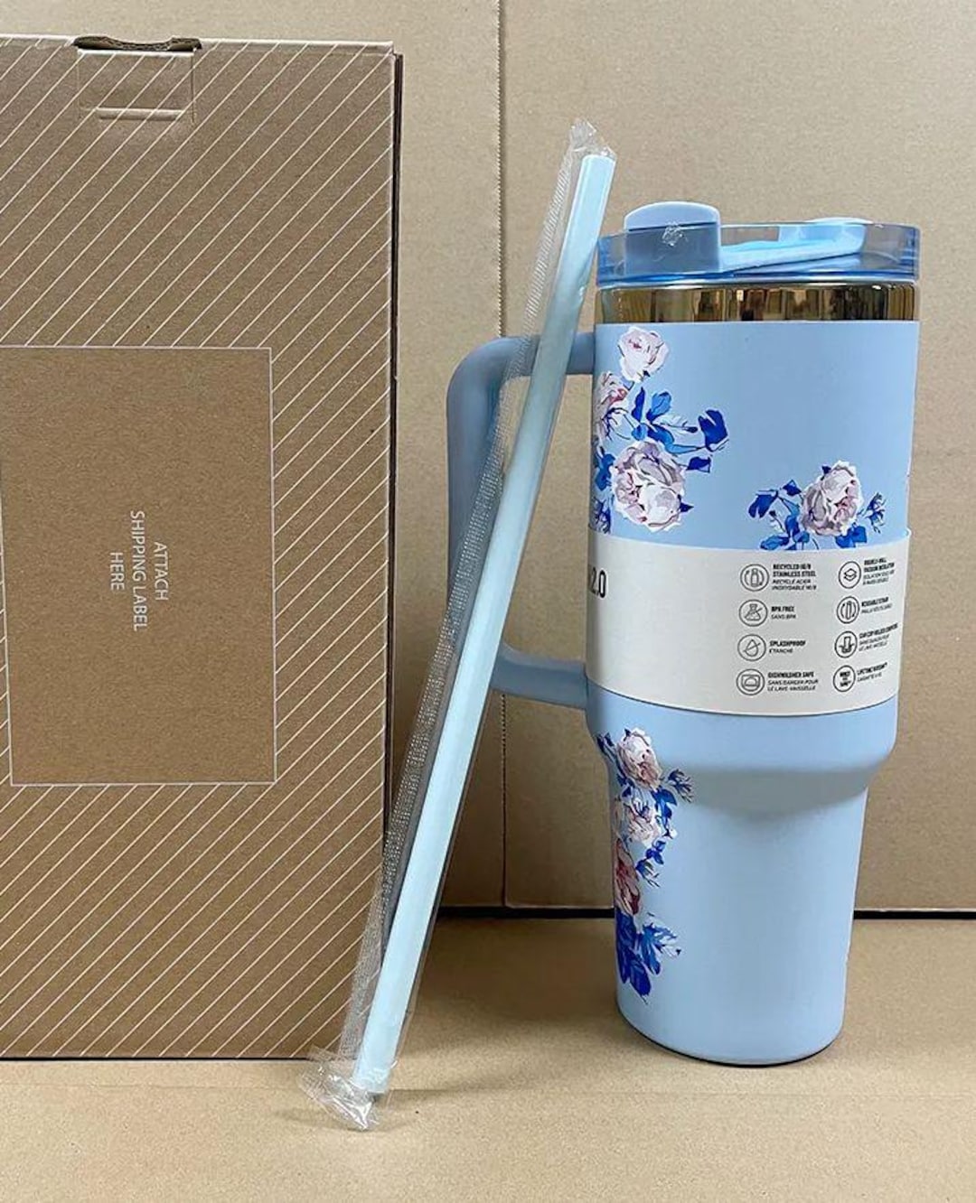 Stanley Love Shack Fancy Blue Magnolia Floral 40 Oz Quencher Stainless ...