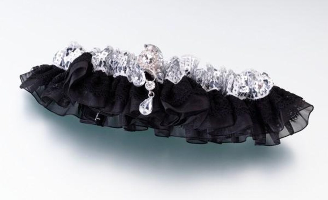Black Silver Sequin and Lace Garter - Etsy
