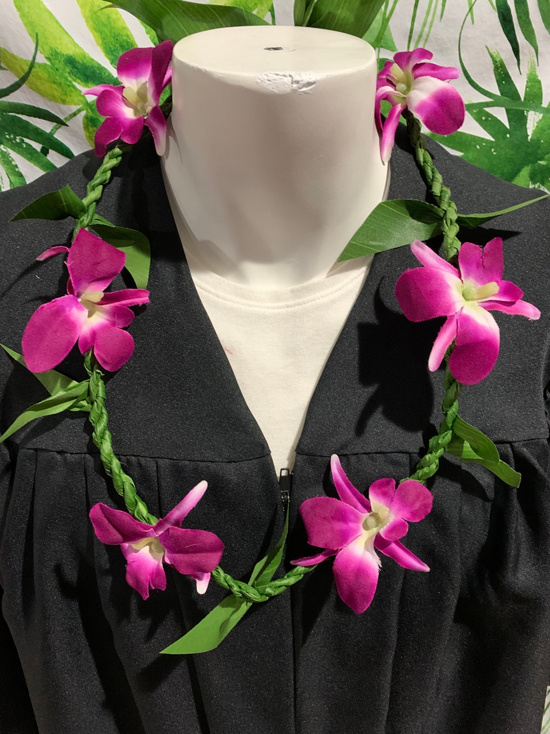 Hawaiian TI LEAF With Orchid FABRIC Silk Lei Graduation Wedding Luau ...