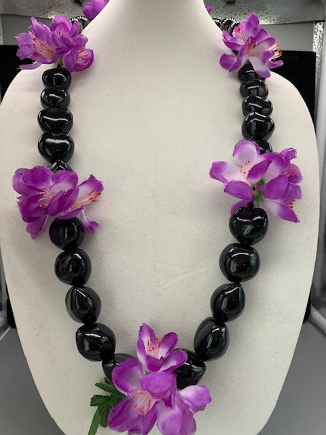 Class of 2026 Hawaiian Kukui Nut Lei Black Lei Fabric Flower Lei ...