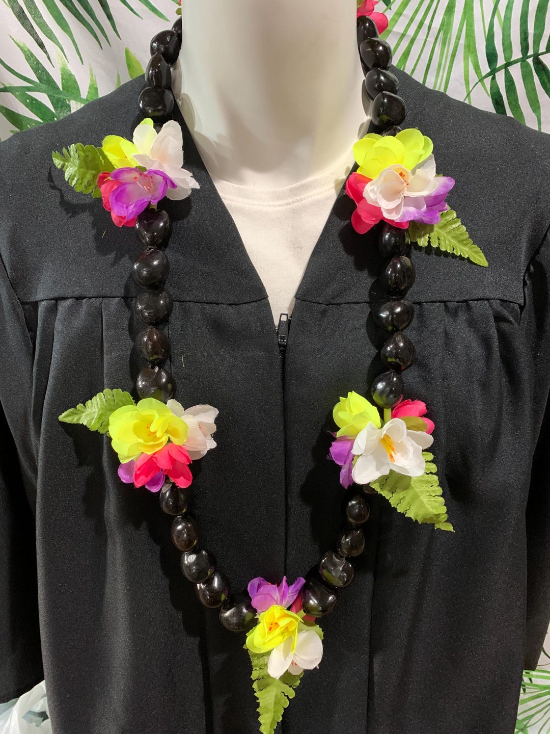 Class of 2025 Hawaiian Kukui Nut Lei Black Lei Fabric Flower Lei ...