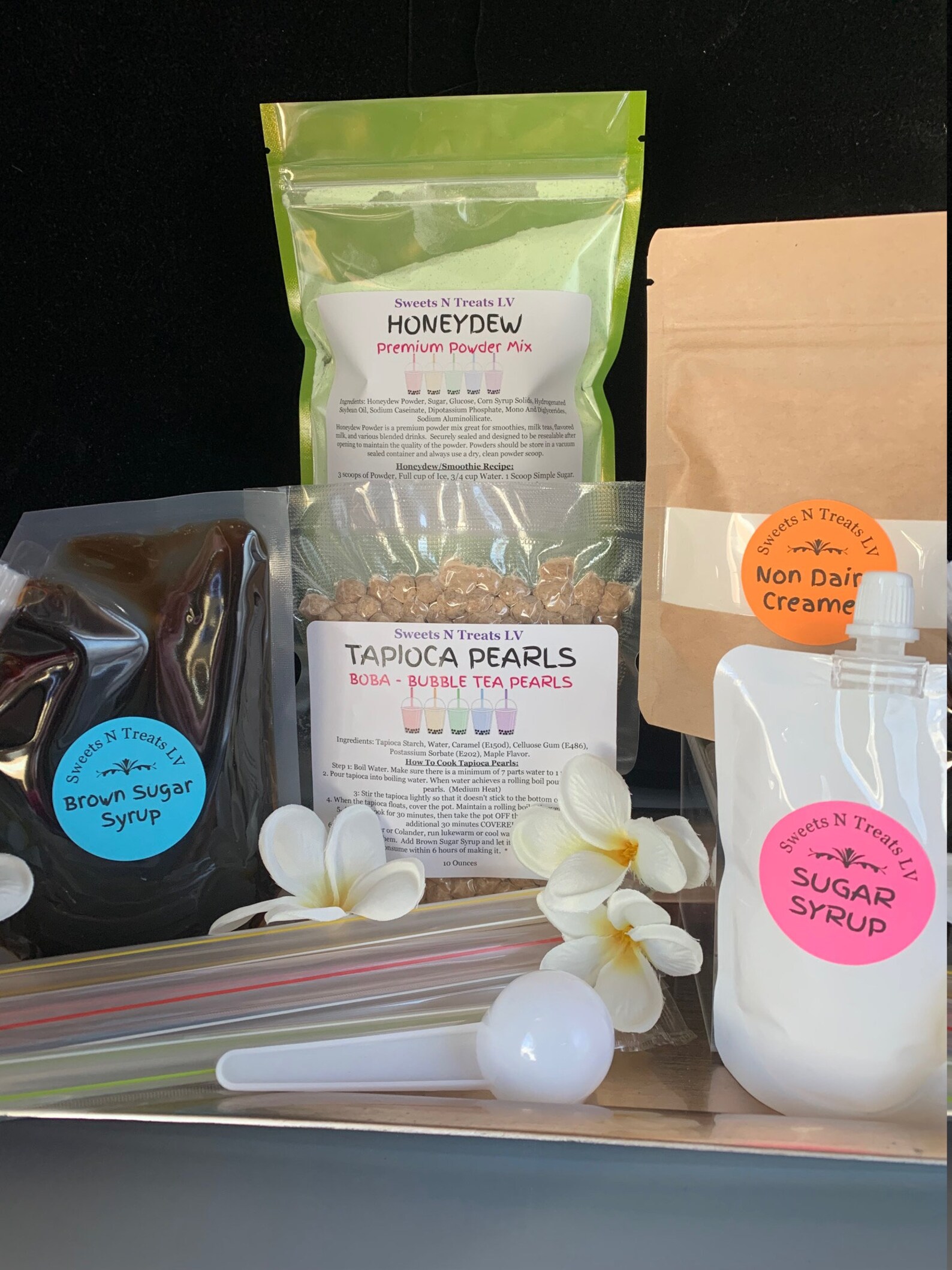 Deluxe HONEYDEW Powder Bubble Tea Boba Tapioca Pearls Brown Sugar Syrup DIY KIT Smoothie Slushy ...