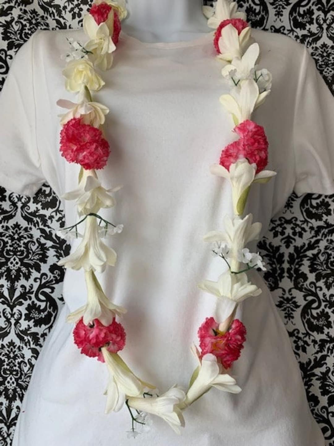 Class of 2025 Hawaiian PINK Carnation Tuberose Flower Lei Fabric Flower ...