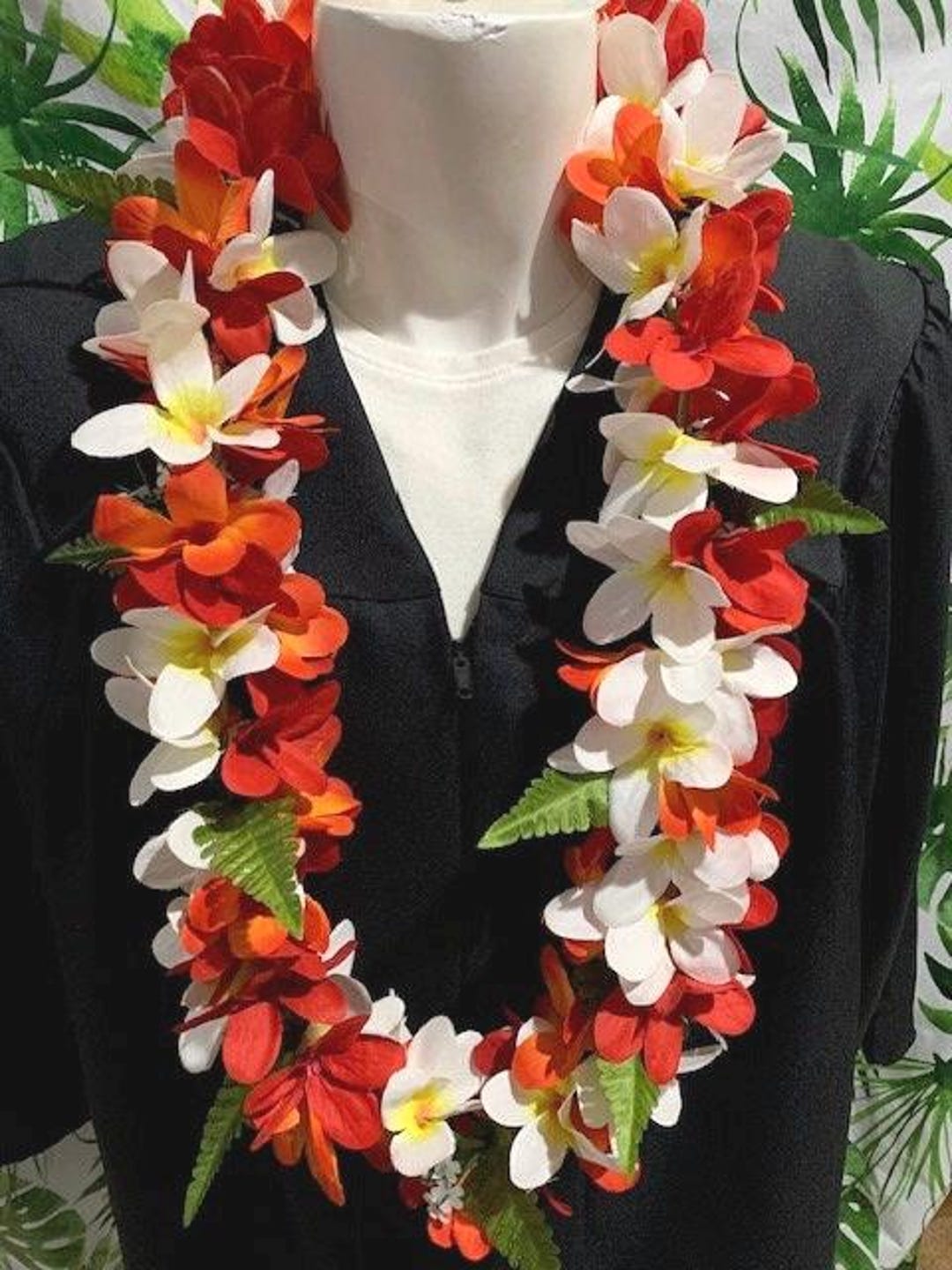 Class of 2026 - Plumeria Flower Lei, Red, Orange, White Silk Hawaiian ...