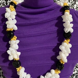 Hawaiian Bubble Shell Lei Black Kukui Yellow Mongo Lei Necklace Jewelry ...