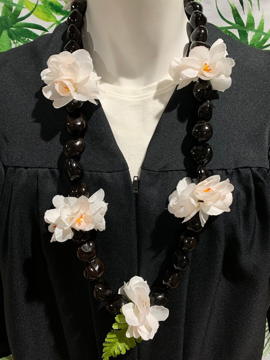 Class of 2025 Hawaiian Kukui Nut Lei Black Lei Fabric Flower Lei ...