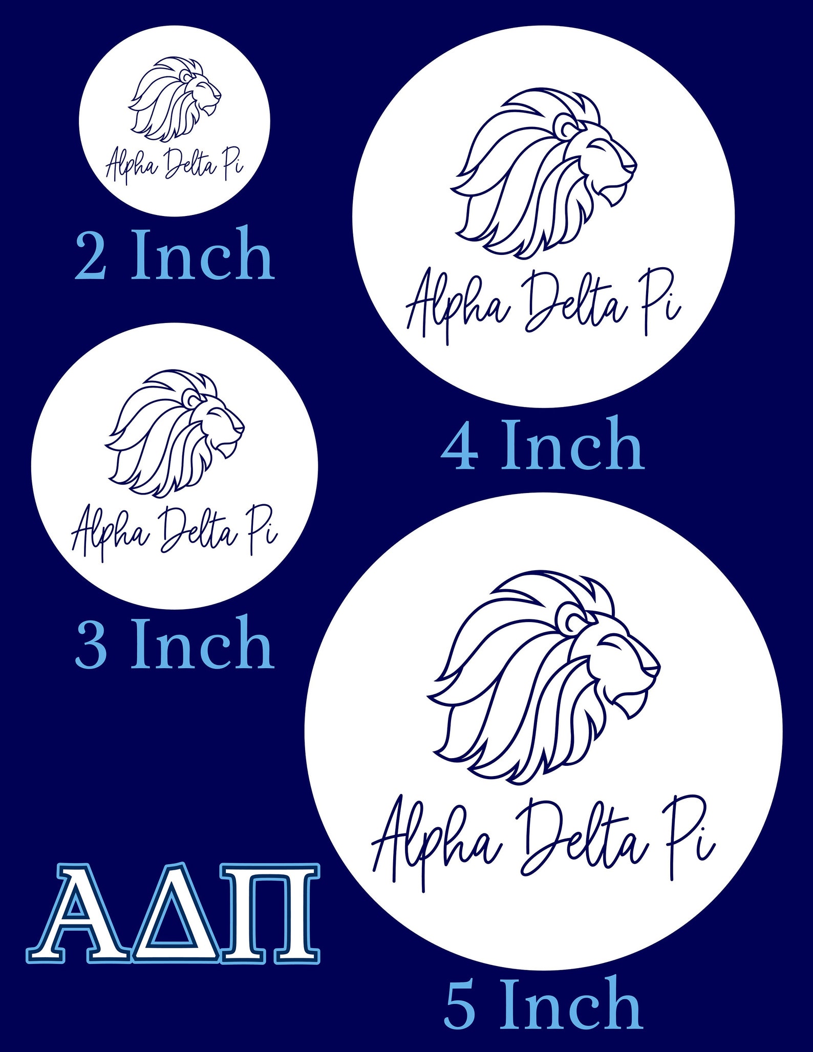 Alpha Delta Pi Stickers Featuring Alphie the Lion Round ΑΔΠ Stickers in ...