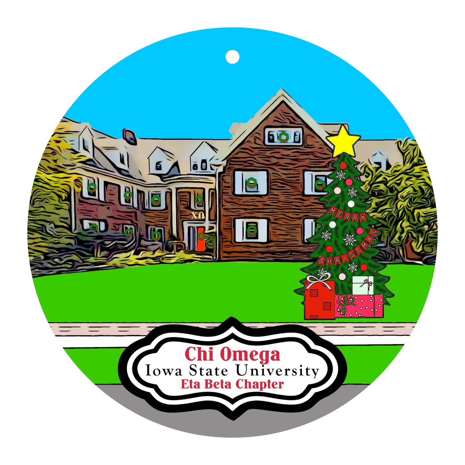 Chi Omega Sorority House at Iowa State University Christmas Ornament ...