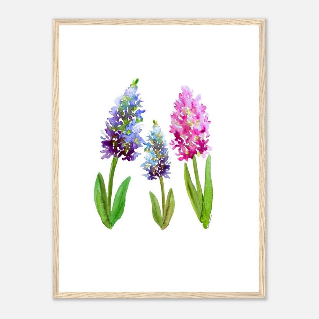 Hyacinth Flower Wall Artwork for Living Room Purple Watercolor Flower ...