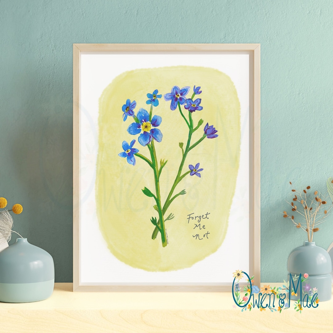 Forget Me Not Art Botanical Watercolor Plant Wall Art Blue Floral ...