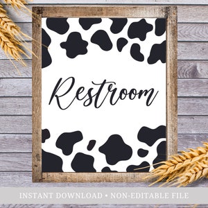 Restroom Sign Cow Print Party Supplies, Farm Theme Birthday Party ...