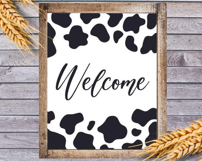 Welcome Cow Print Party Sign, Farm Theme Birthday Party, Cow Print ...