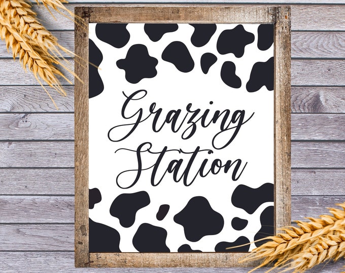 Grazing Station Cow Print Sign, Farm Theme Birthday Party, Farm Animal ...
