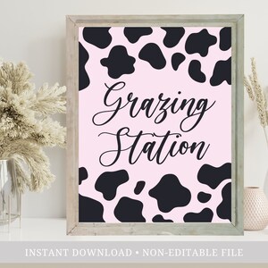 Grazing Station Cow Print Sign, Farm Theme Birthday Party, Farm Animal ...