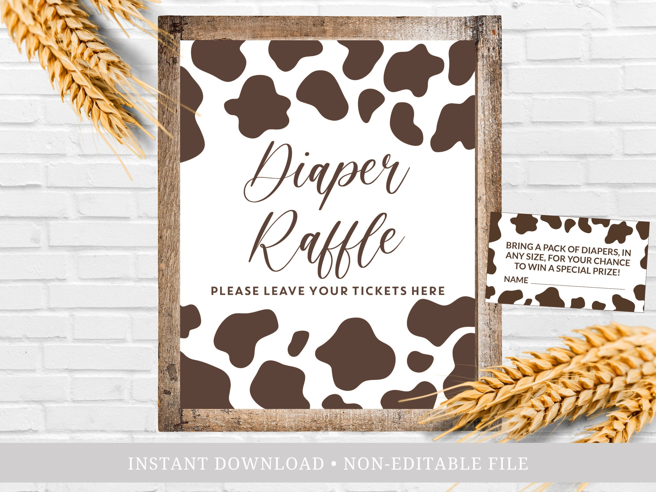 Diaper Raffle Brown Cow Baby Shower Supplies, Farm Theme Baby Shower ...