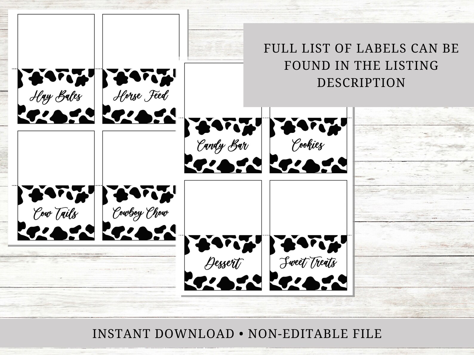 Cow Print Food Cards, Food Labels for Picnic, Farm Birthday Food Tents ...