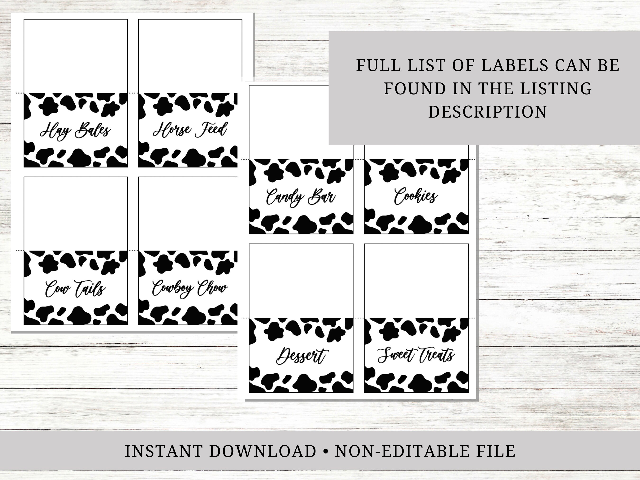 Cow Print Food Cards, Food Labels for Picnic, Farm Birthday Food Tents ...