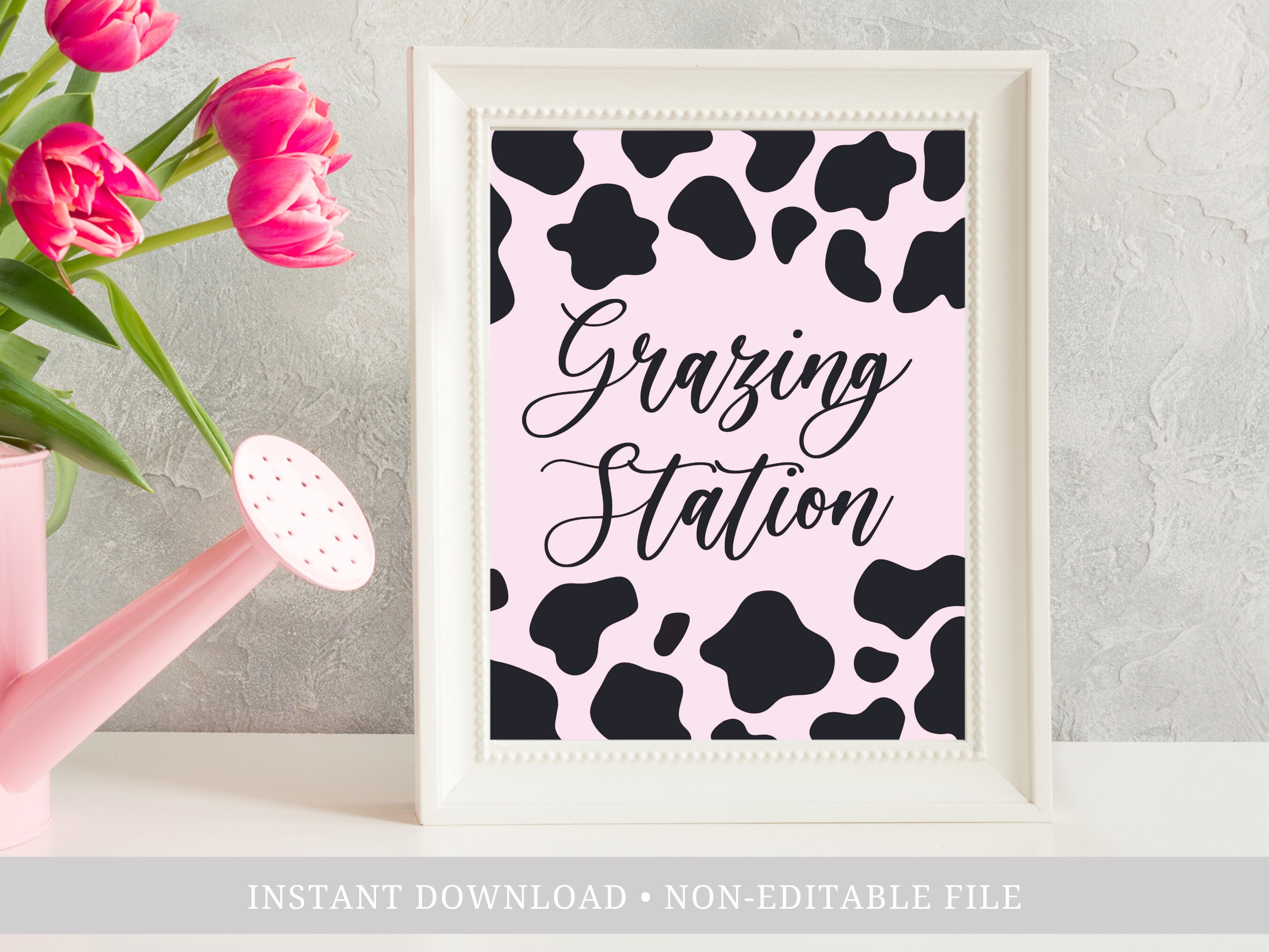 Grazing Station Cow Print Sign, Farm Theme Birthday Party, Farm Animal ...
