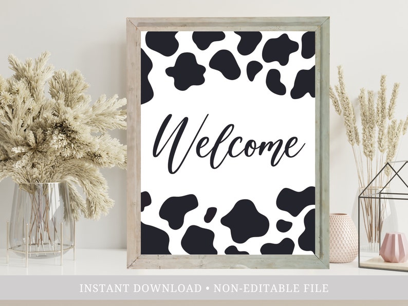 Welcome Cow Print Party Sign Farm Theme Birthday Party Cow - Etsy